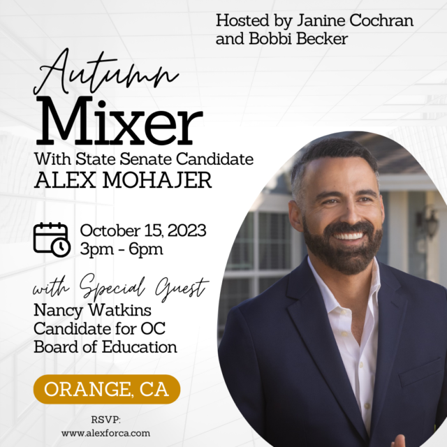 Autumn Mixer Meet-and-Greet Scheduled for October 15th – Alex Mohajer